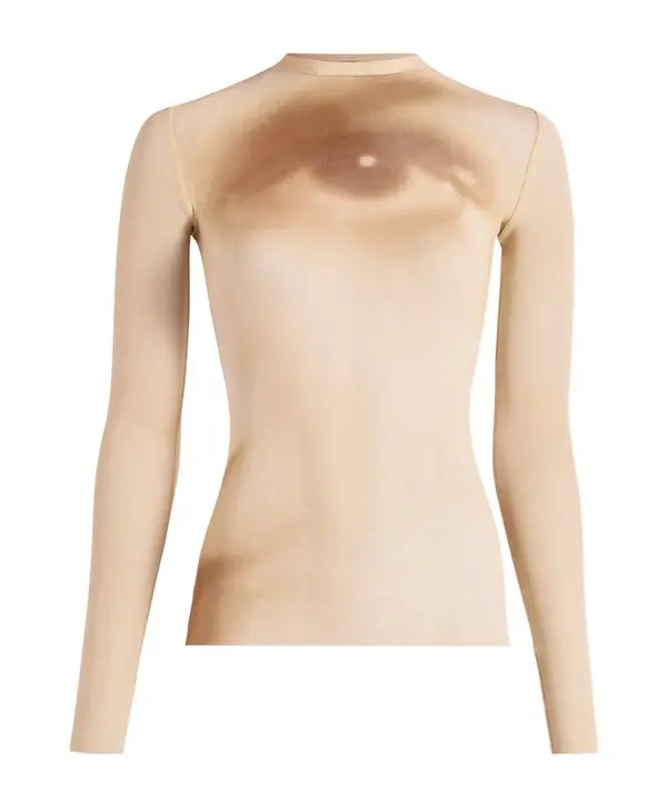 JEAN PAUL GAULTIER Mesh "face" Print Long-sleeve Top - Light Brown