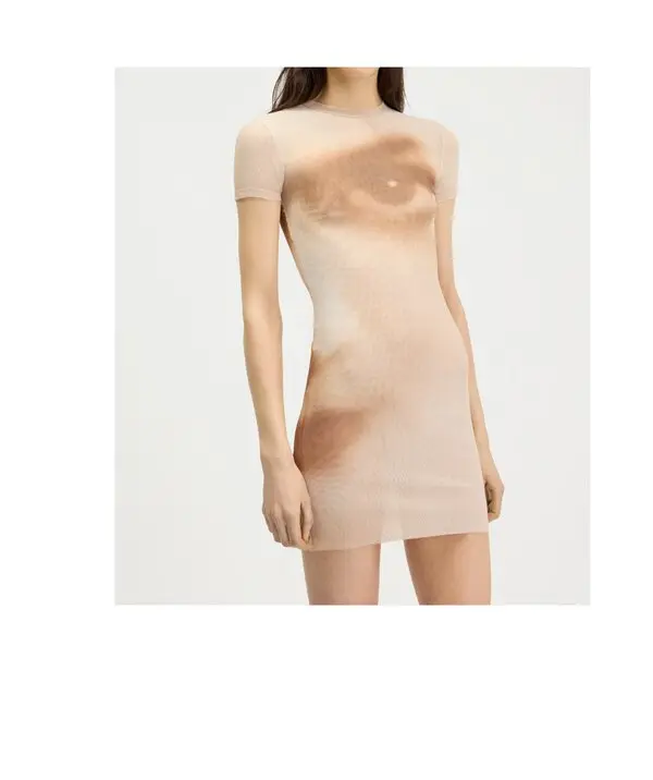 JEAN PAUL GAULTIER Short Sleeve Printed Mesh Mini Dress