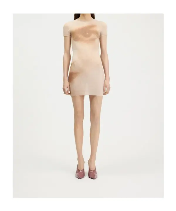 JEAN PAUL GAULTIER Short Sleeve Printed Mesh Mini Dress