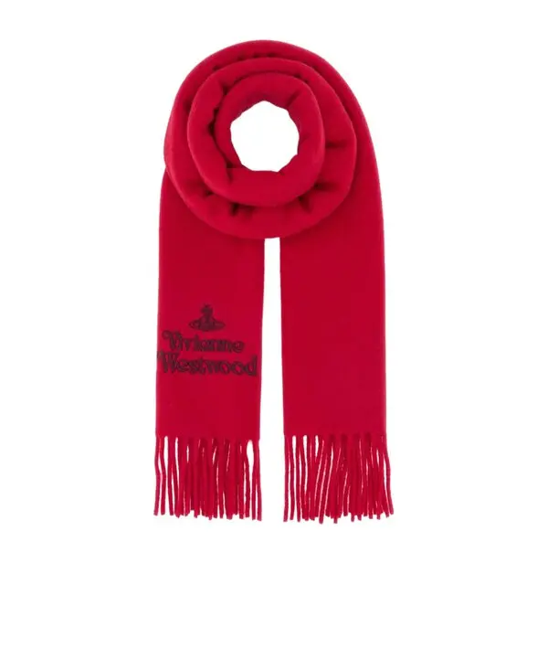 VIVIENNE WESTWOOD Logo Embroidered Fringed Scarf