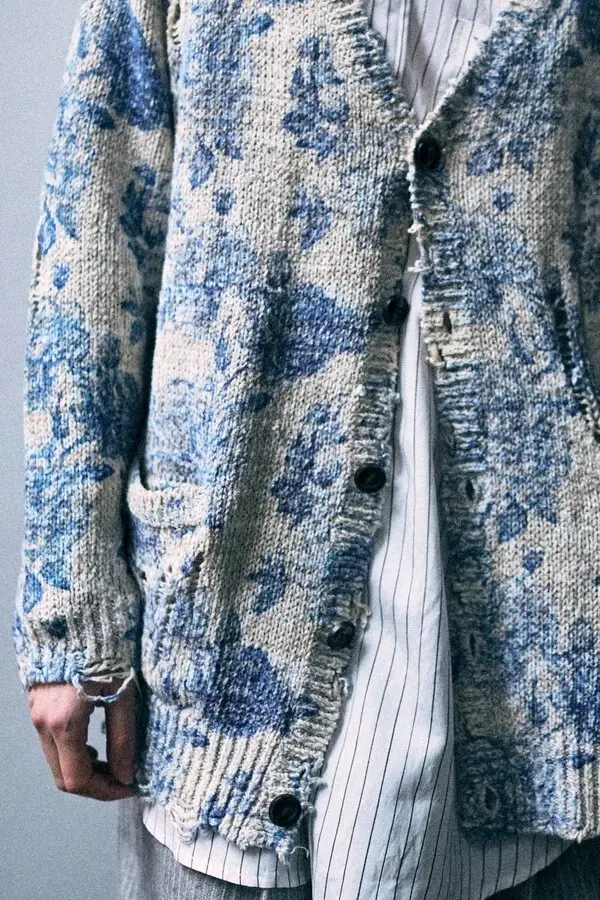 R13 Floral Print Distressed Cardigan