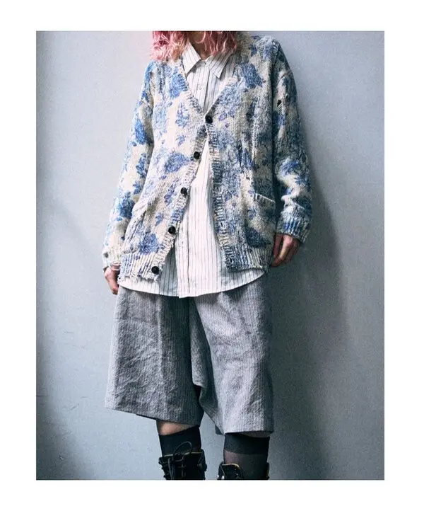 R13 Floral Print Distressed Cardigan