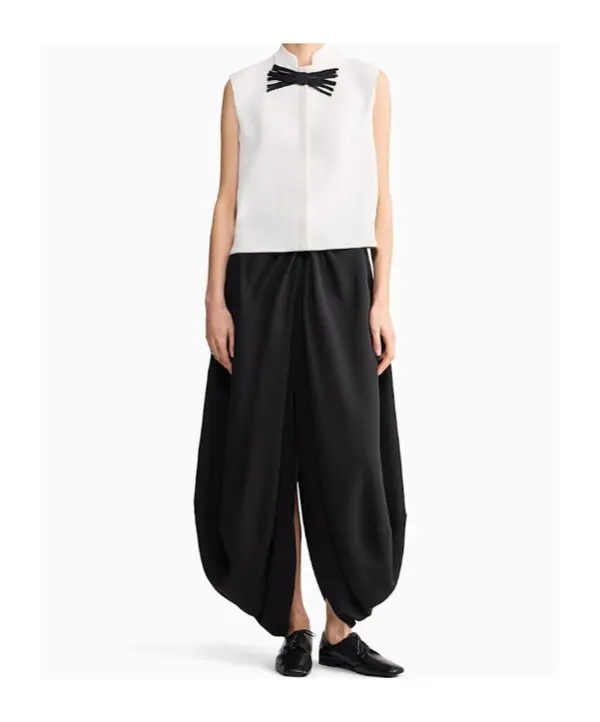 Giorgio Armani Sleeveless Mandarin Collar Shirt With Bow Detail