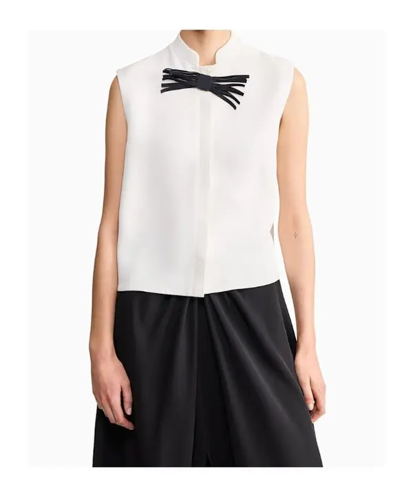 Giorgio Armani Sleeveless Mandarin Collar Shirt With Bow Detail