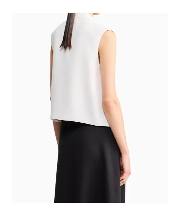 Giorgio Armani Sleeveless Mandarin Collar Shirt With Bow Detail