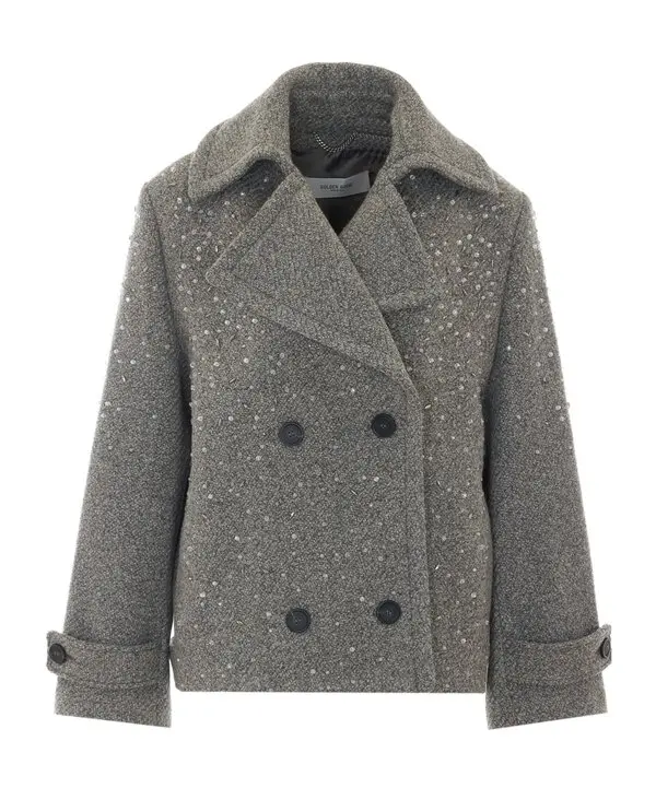 GOLDEN GOOSE Double Breasted Embellished Short Coat - Grey