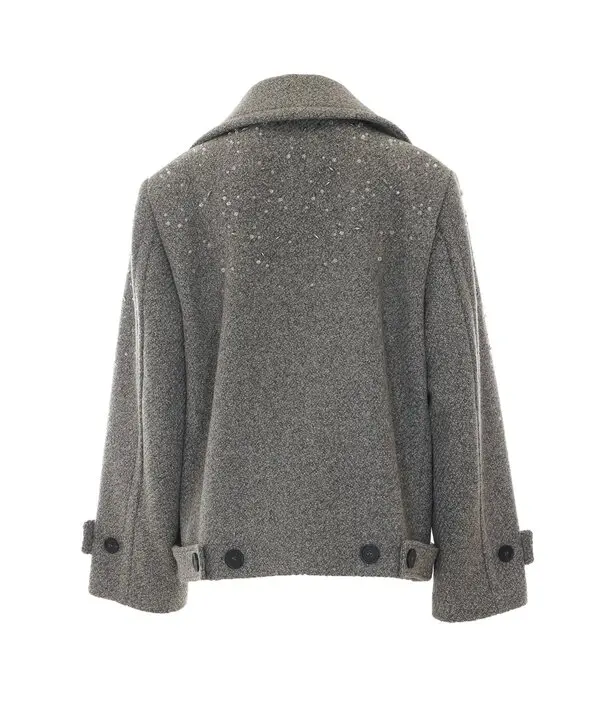 GOLDEN GOOSE Double Breasted Embellished Short Coat - Grey