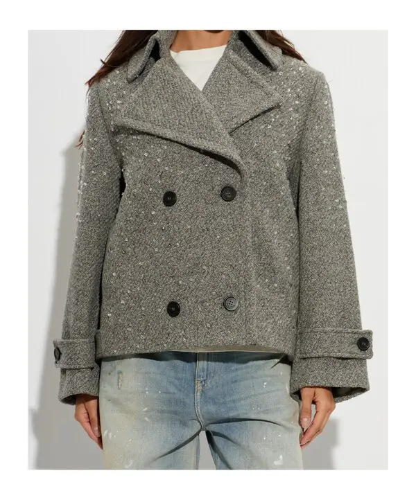 GOLDEN GOOSE Double Breasted Embellished Short Coat - Grey