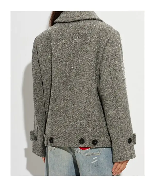 GOLDEN GOOSE Double Breasted Embellished Short Coat - Grey