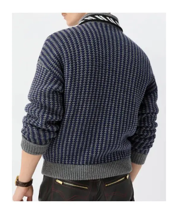 Versace Intarsia Wool Knit Zip Cardigan