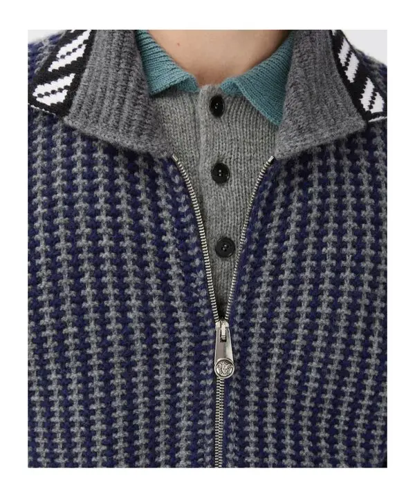 Versace Intarsia Wool Knit Zip Cardigan