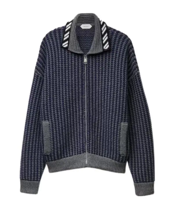 Versace Intarsia Wool Knit Zip Cardigan - Blue-grey