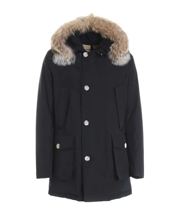 Woolrich Hooded Down Coat With Fur Trim