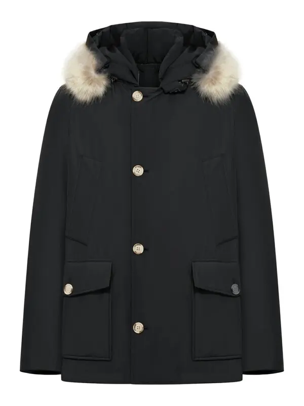 Woolrich Hooded Down Coat With Fur Trim - Blue