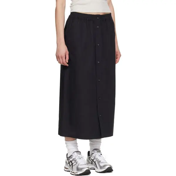 A.p.c. Elastic Waistband Midi Skirt With Faux Horn Buttons - Black
