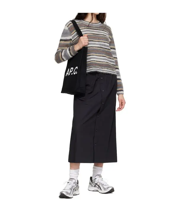 A.p.c. Elastic Waistband Midi Skirt With Faux Horn Buttons - Black