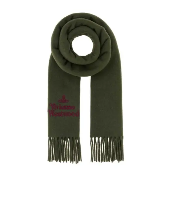 VIVIENNE WESTWOOD Logo Embroidered Fringed Scarf