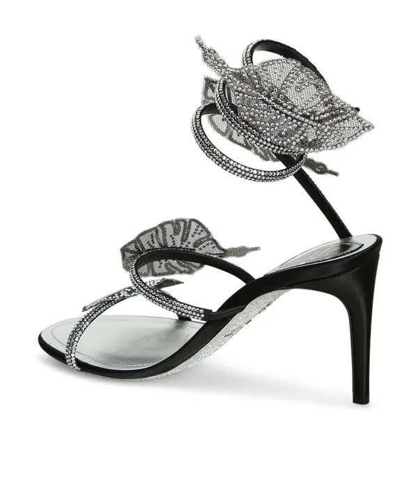 Rene Caovilla Round-toe High-heeled Sandals With Leaf Pattern And Ankle Strap - Gray