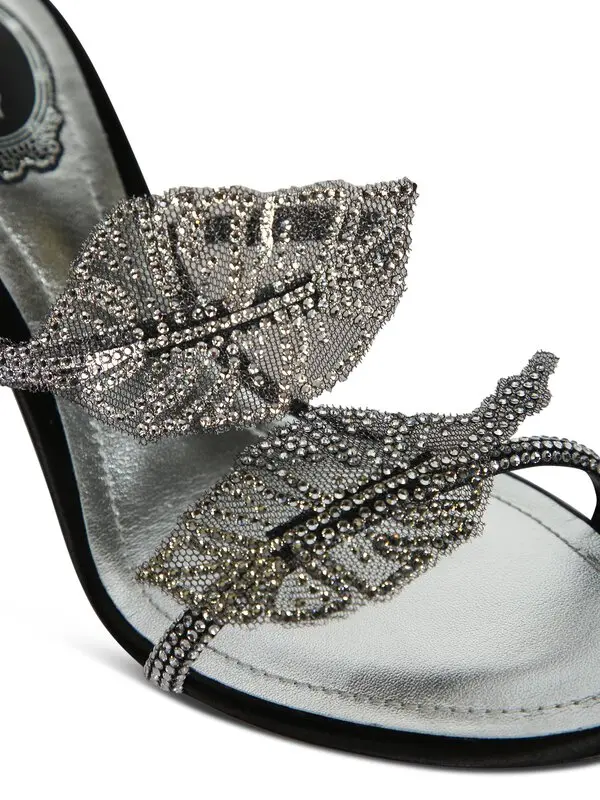 Rene Caovilla Round-toe High-heeled Sandals With Leaf Pattern And Ankle Strap - Gray