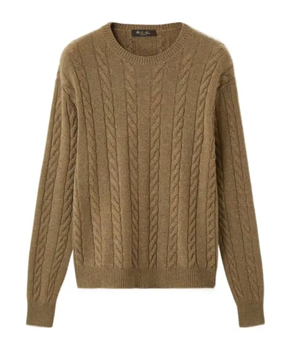 Loro Piana Cedar Cable Knit Crewneck Sweater - Biscuit Light