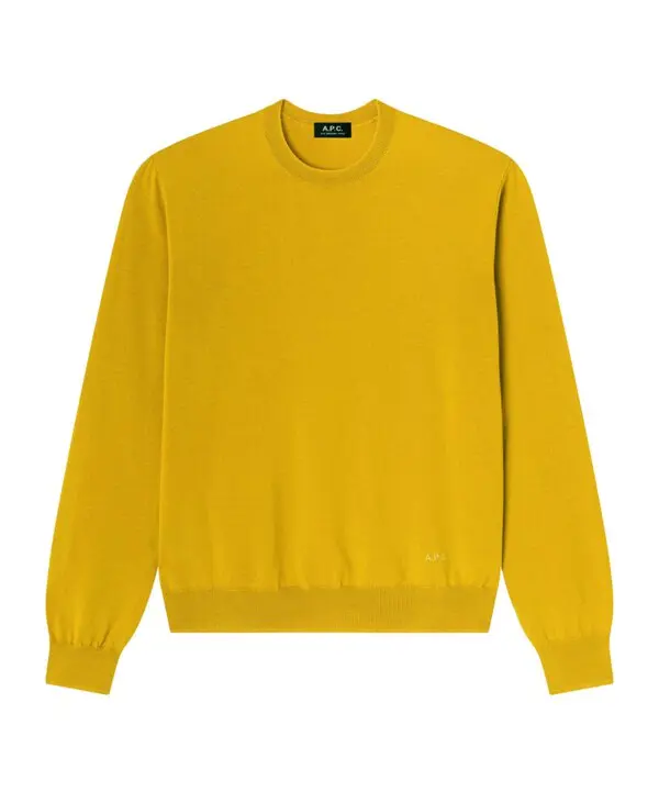 A.p.c. Ribbed Crew Neck Sweater With Embroidered Logo - Yellow