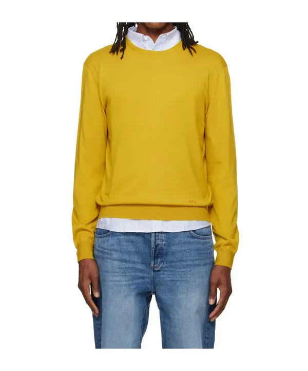 A.p.c. Ribbed Crew Neck Sweater With Embroidered Logo - Yellow
