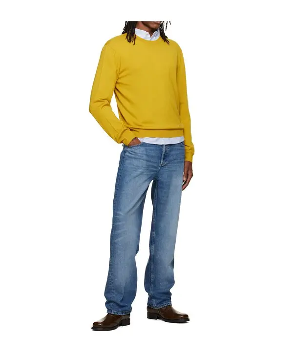 A.p.c. Ribbed Crew Neck Sweater With Embroidered Logo - Yellow
