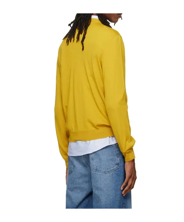 A.p.c. Ribbed Crew Neck Sweater With Embroidered Logo - Yellow