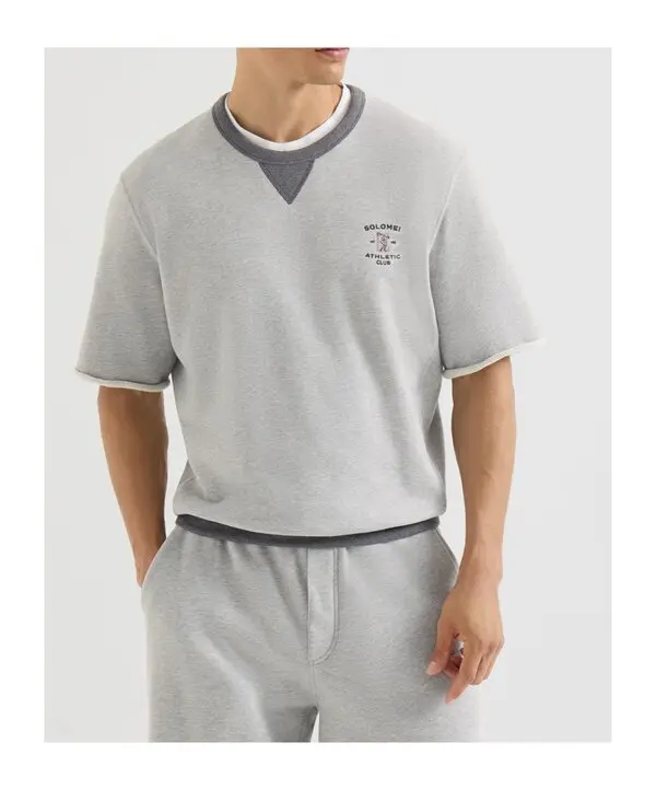 Brunello Cucinelli Cotton French Terry Short Sleeve Sweatshirt With Embroidery - Grey