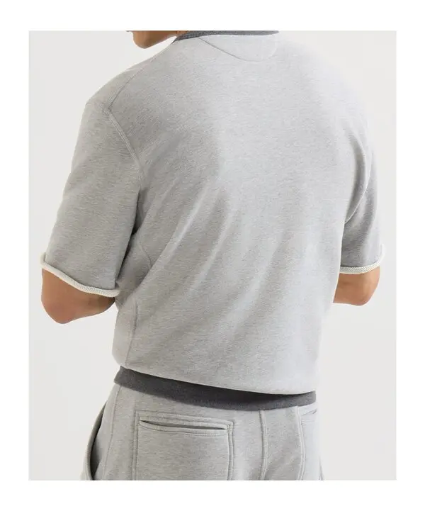Brunello Cucinelli Cotton French Terry Short Sleeve Sweatshirt With Embroidery - Grey