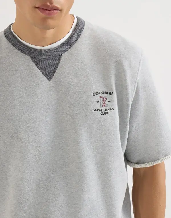 Brunello Cucinelli Cotton French Terry Short Sleeve Sweatshirt With Embroidery - Grey