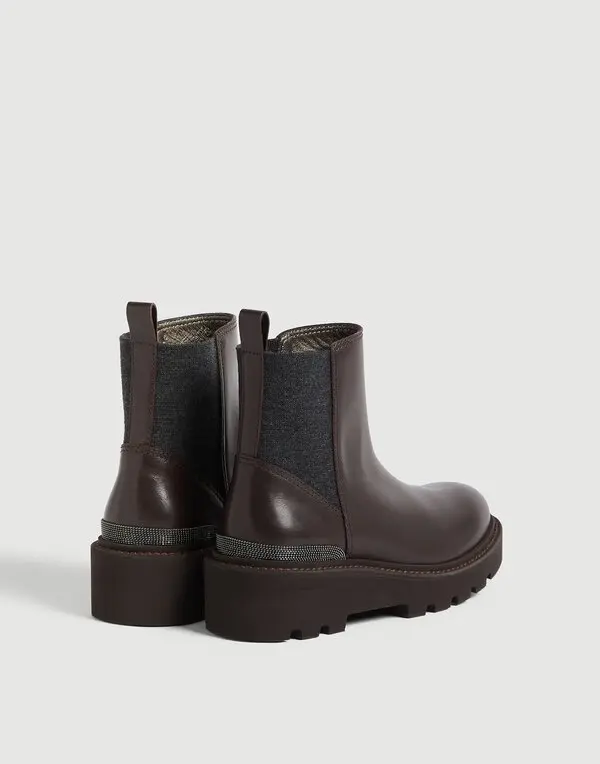 Brunello Cucinelli Matte Calfskin And Stretch Virgin Wool Chelsea Boots With Monili - Rust-brown