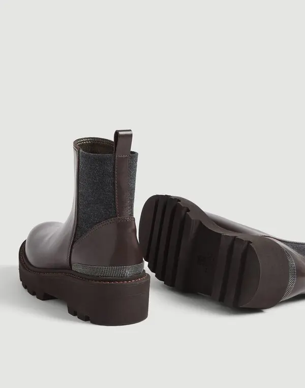 Brunello Cucinelli Matte Calfskin And Stretch Virgin Wool Chelsea Boots With Monili - Rust-brown