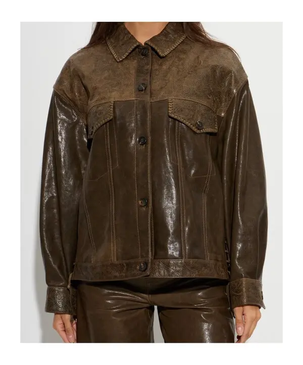 GOLDEN GOOSE Pattern Embossed Leather Jacket