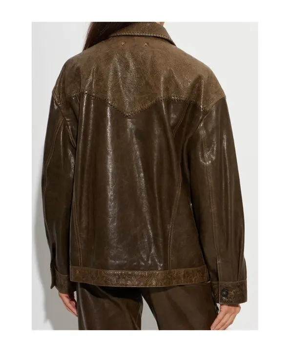 GOLDEN GOOSE Pattern Embossed Leather Jacket