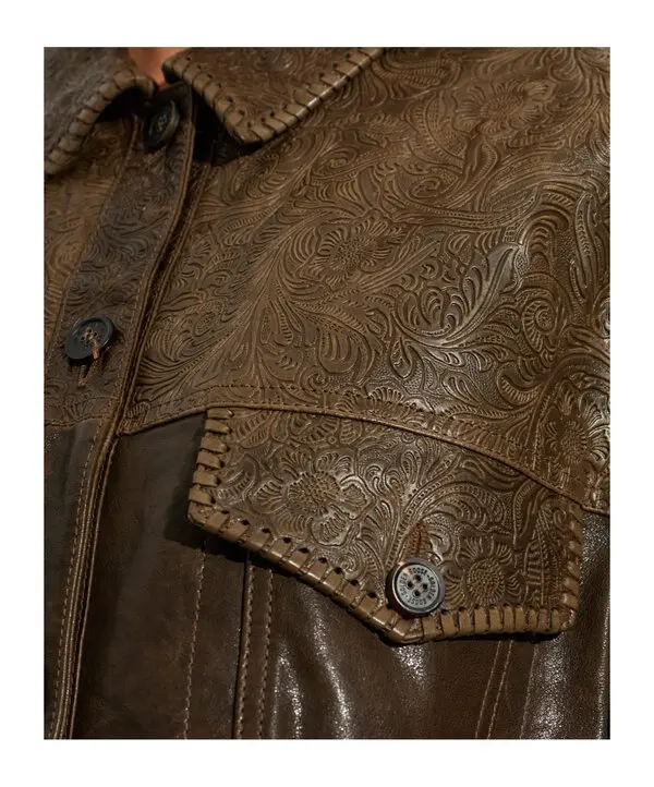 GOLDEN GOOSE Pattern Embossed Leather Jacket