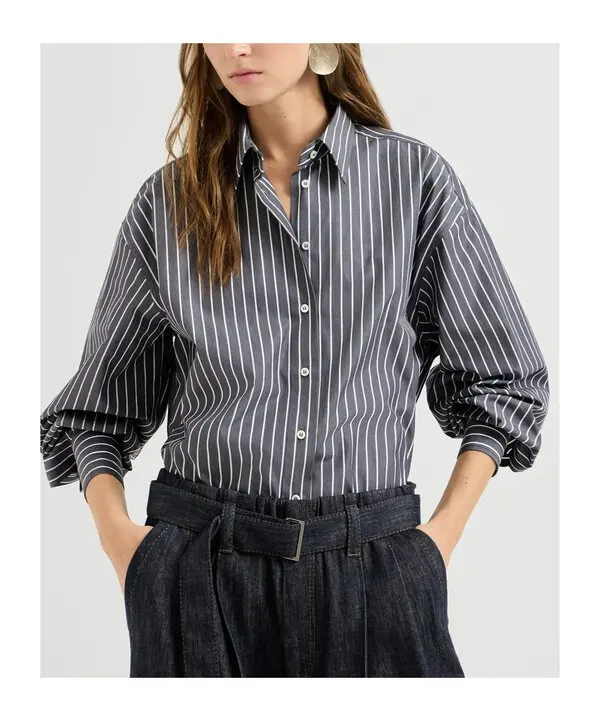 Brunello Cucinelli Striped Cotton Poplin Shirt