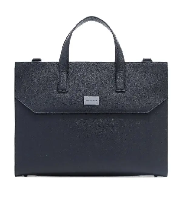 Emporio Armani Business Bag In Tumbled Leather - Black