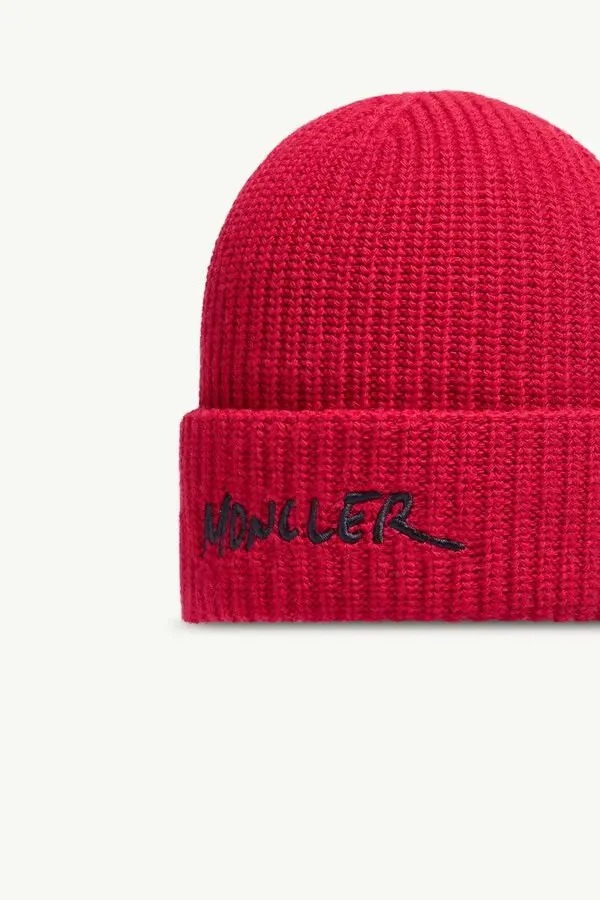 Moncler Embroidered Logo Wool Cashmere Blend Beanie