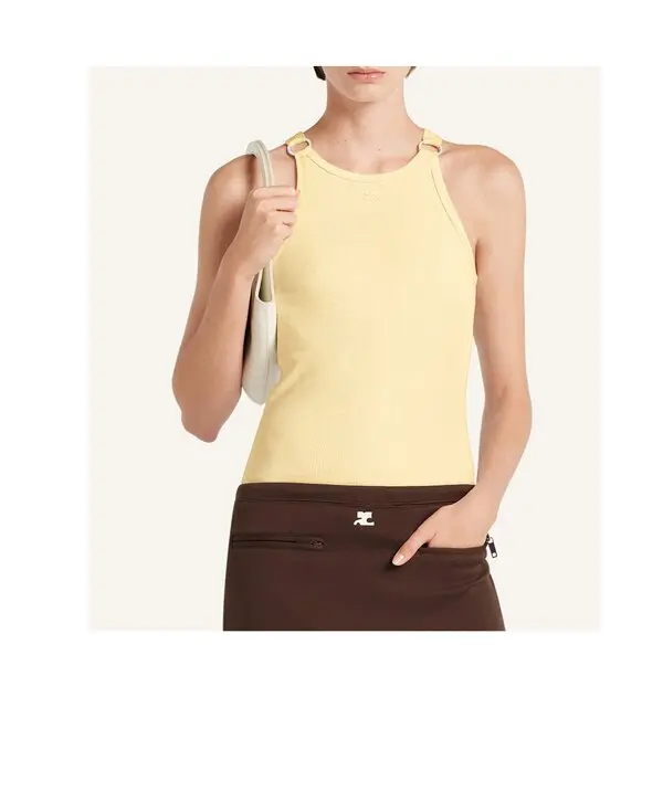 COURREGES Ribbed Tank Top With Metal Embellishments