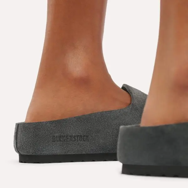 BIRKENSTOCK Amsterdam Suede Slides - Charcoal