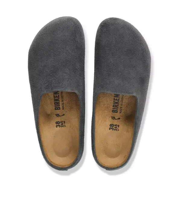 BIRKENSTOCK Amsterdam Suede Slides - Charcoal