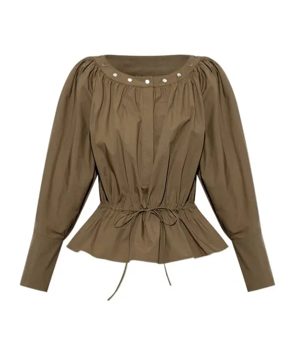 Tory Burch Pleated Blouse With Puff Sleeves And Metal Button Accents