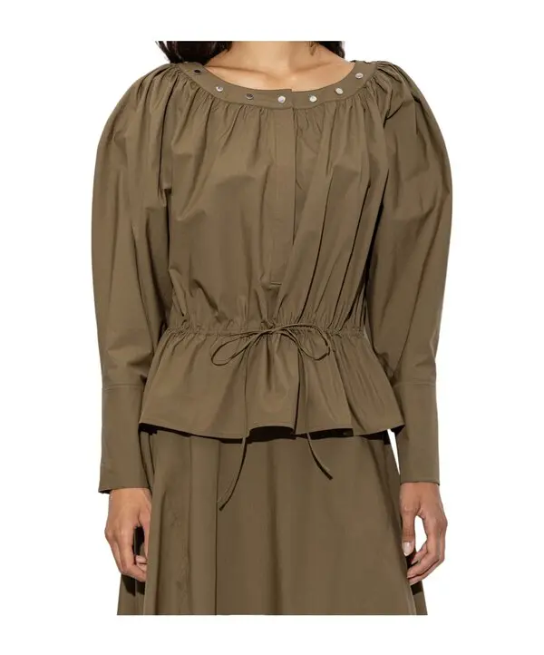 Tory Burch Pleated Blouse With Puff Sleeves And Metal Button Accents