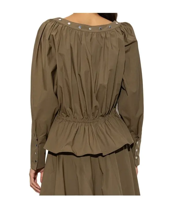 Tory Burch Pleated Blouse With Puff Sleeves And Metal Button Accents