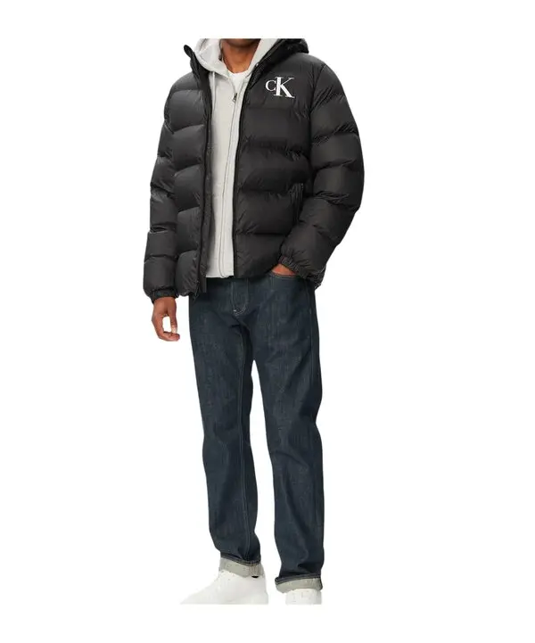 Calvin Klein Print Hooded Puffer Jacket - Black