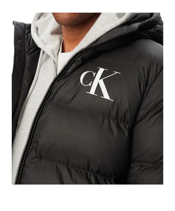 Calvin Klein Print Hooded Puffer Jacket - Black