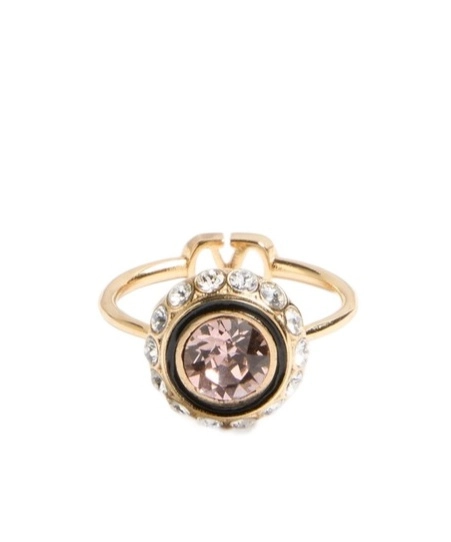 Valentino Garavani Vlogo Signature Ring In Metal, Enamel, And Crystals - Yellow