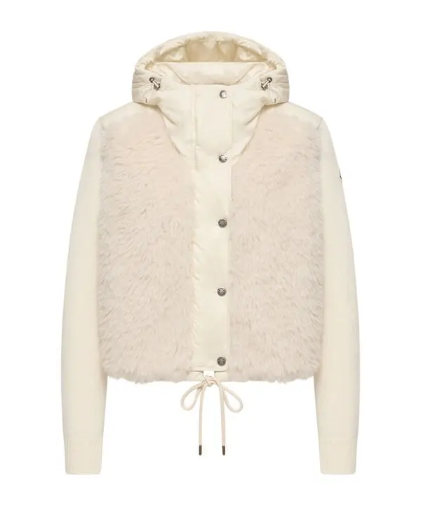 Moncler Wool Cashmere Blend Padded Zip-up Cardigan With Fur