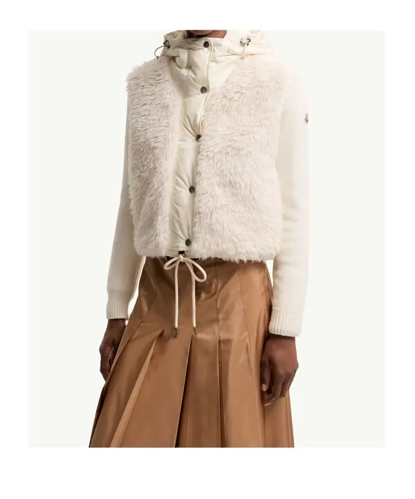 Moncler Wool Cashmere Blend Padded Zip-up Cardigan With Fur